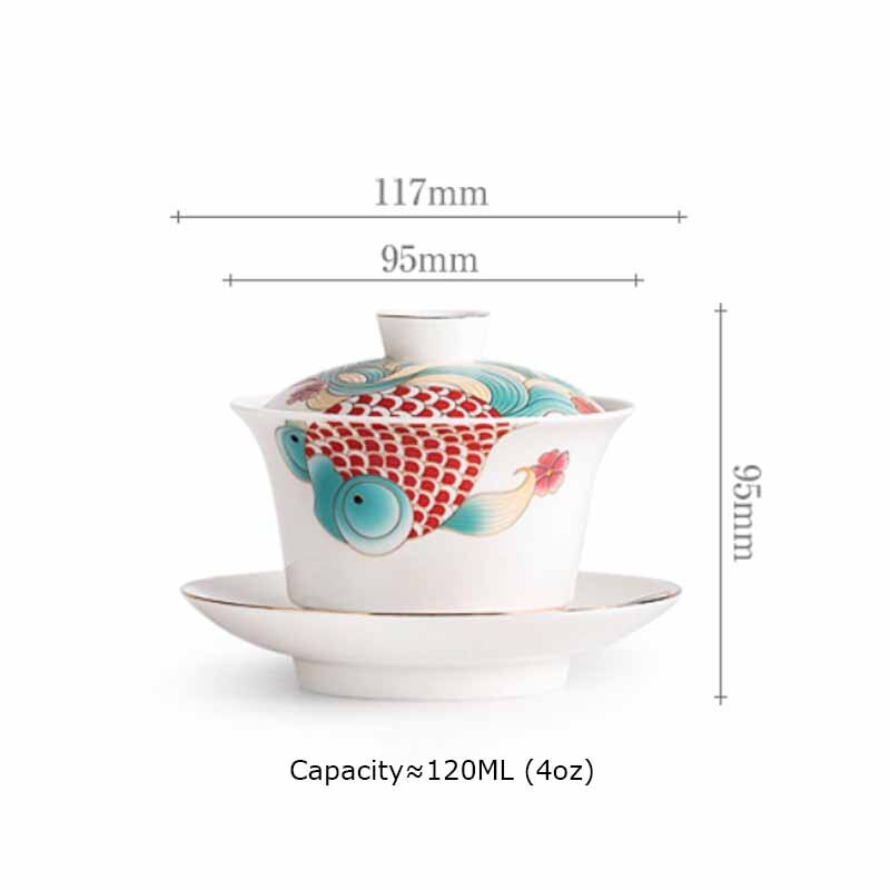 Ceramic Tureen White Porcelain Gaiwan Cartoon Fish... – Vicedeal