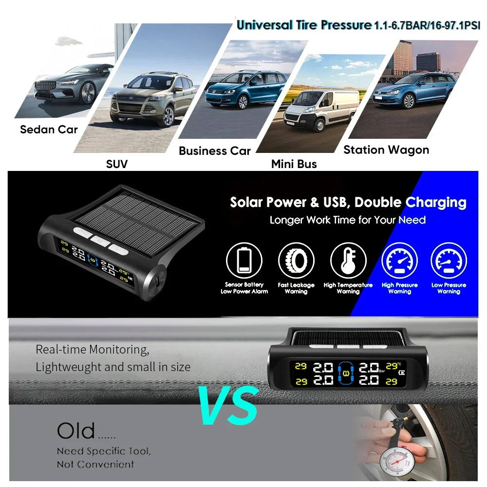 Intelligent TPMS Solar Tyre Pressure Monitoring Sy... – Grandado