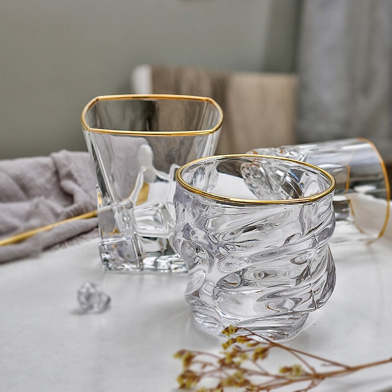 2 pcs Crystal glass cup European Gold rim Crystal ... – Vicedeal