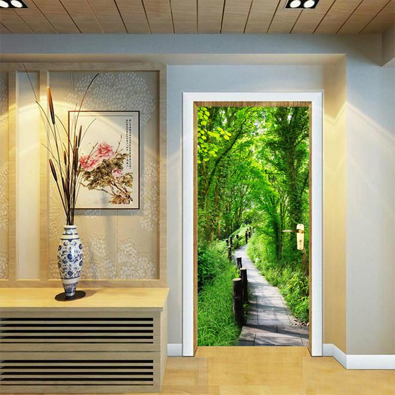 Green Forest Path Landscape Door Sticker Living Ro... – Grandado