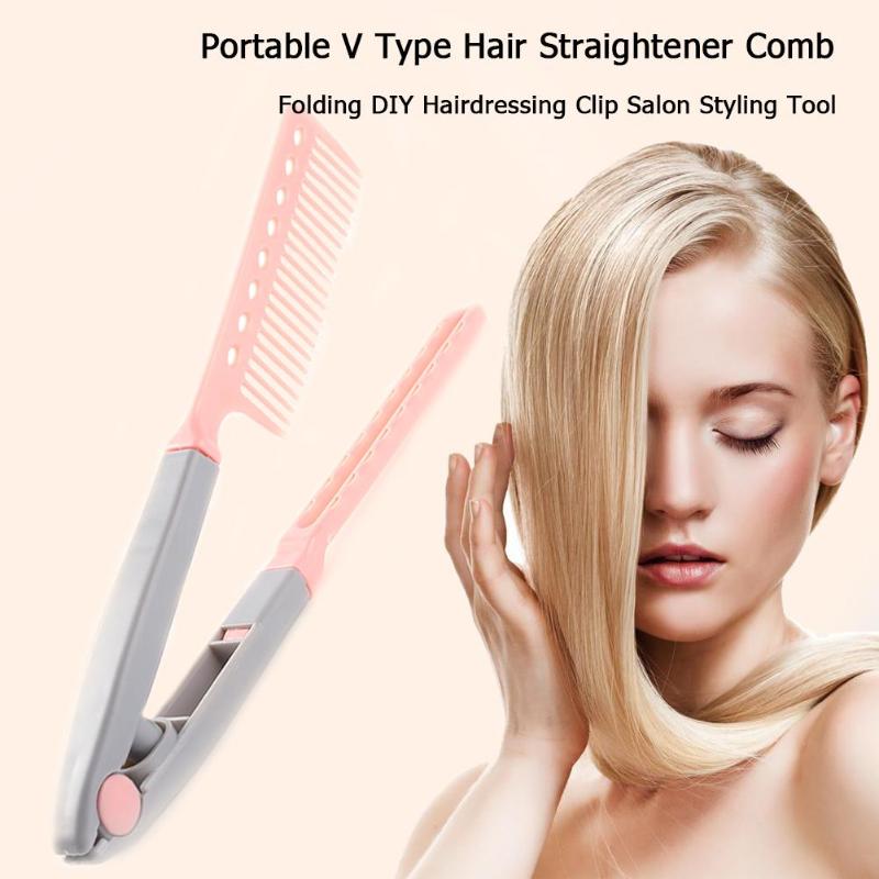 Portable V Type Hair Straightener Comb Folding DIY... – Vicedeal