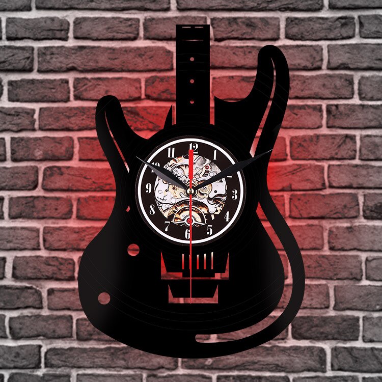 Modern LED Wall Clock Music Theme Guitar Clock Wal... – Grandado
