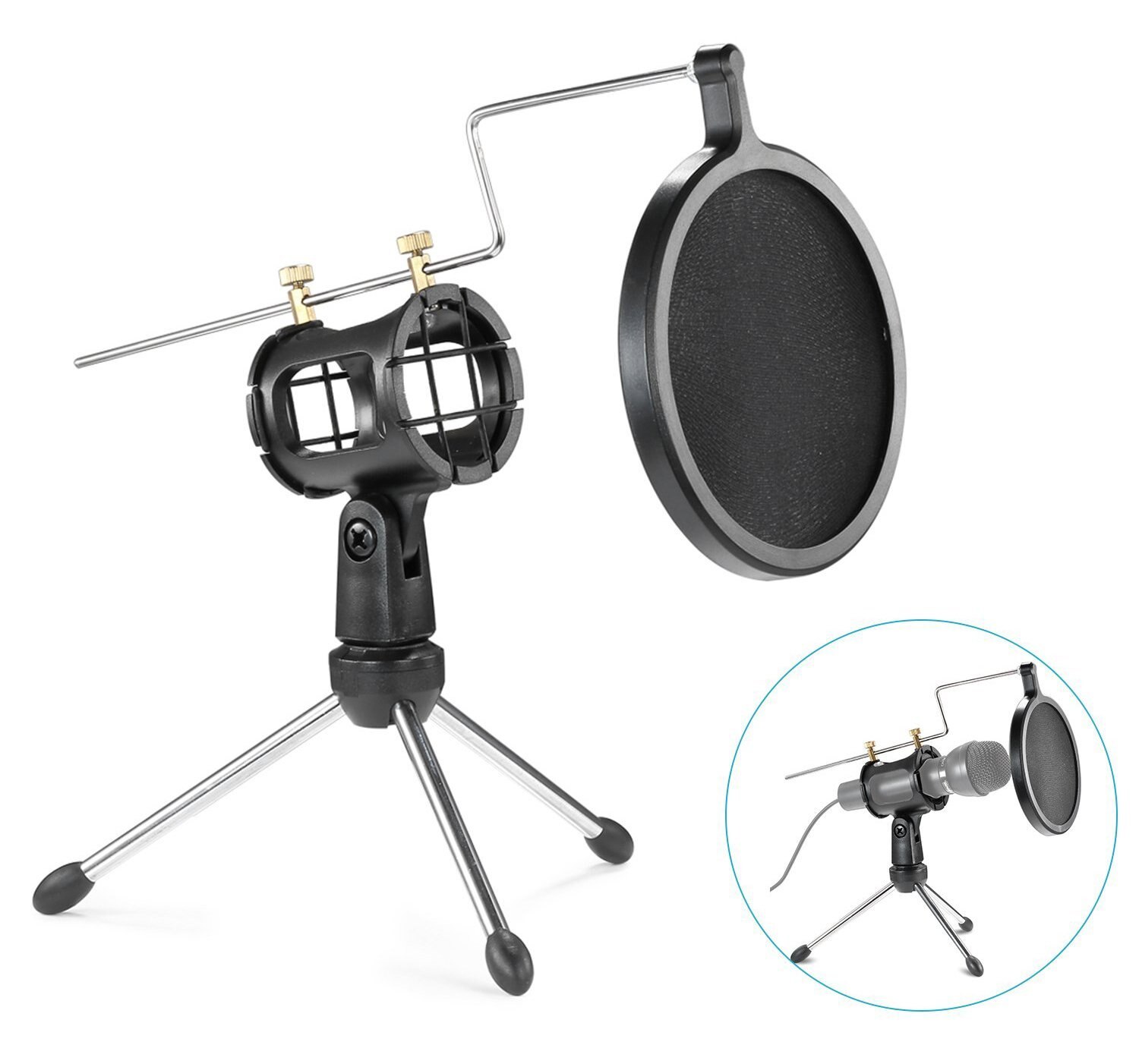 Foldable Desktop Microphone Tripod Stand with Shoc... – Grandado