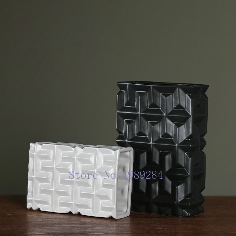 ceramics vase geometric Black and white sculpture ... – Grandado