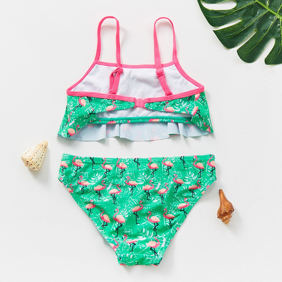 2022 Flamingo Girls Swimsuit Ruffle Style Two Piec... – Grandado