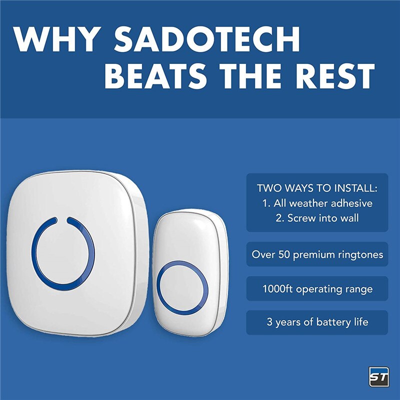 Wireless Doorbell 1 Push-Button Ringer & 1 Chi... – Vicedeal
