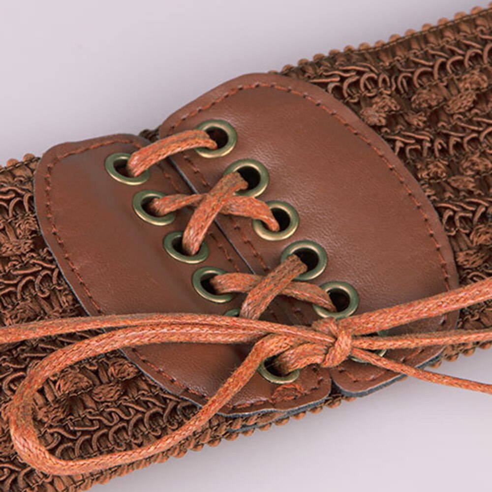 Ladies wide leather drawstring elastic waistband e... – Grandado