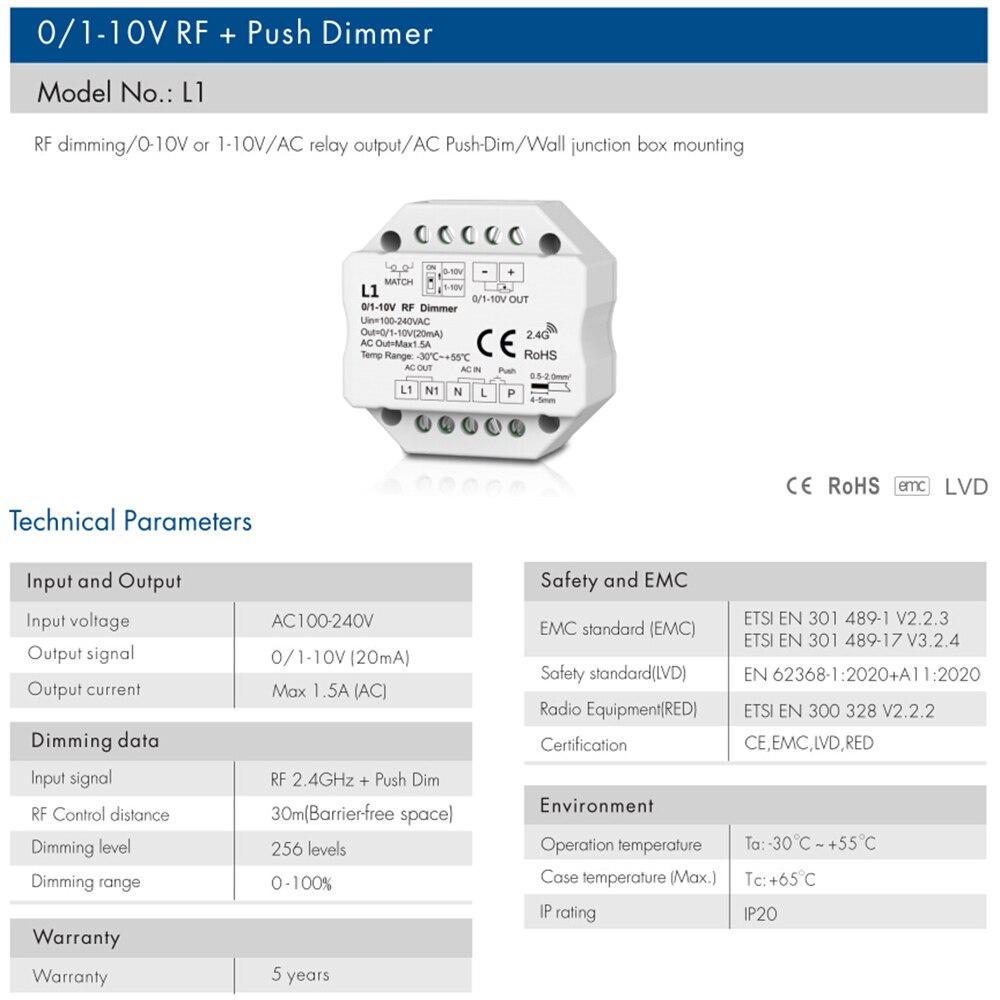 0/1-10V LED Dimmer 220V 110V AC Push Dimmer Switch... – Grandado