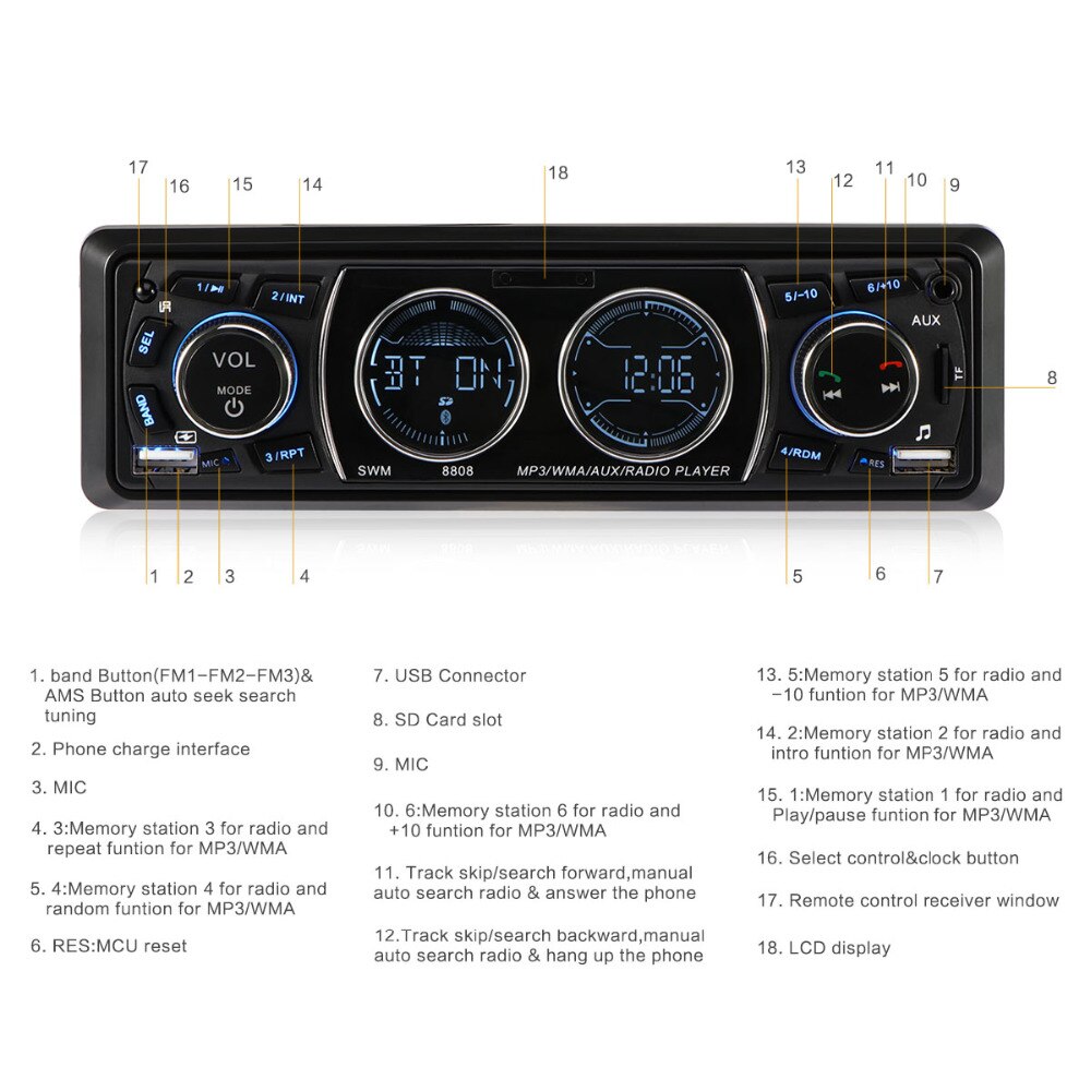 Bluetooth Car MP3 Player 1-Din Car Stereo Audio In... – Vicedeal