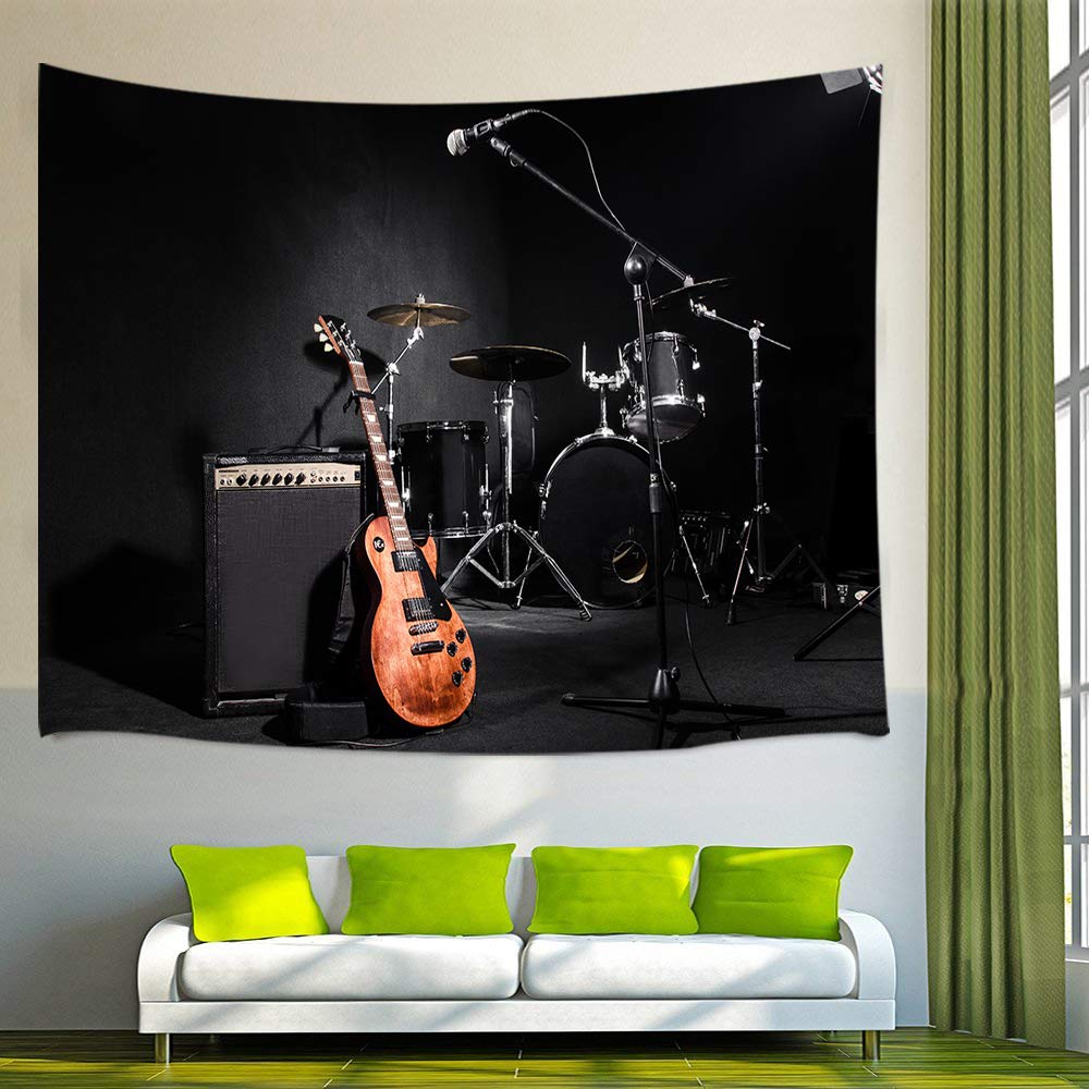 Musical Instruments Guitar with Drum in Black Wall... – Vicedeal