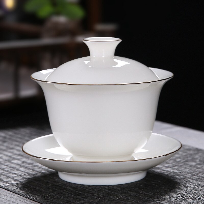 Pure White Jade White Porcelain Covered Bowl Kung ... – Vicedeal
