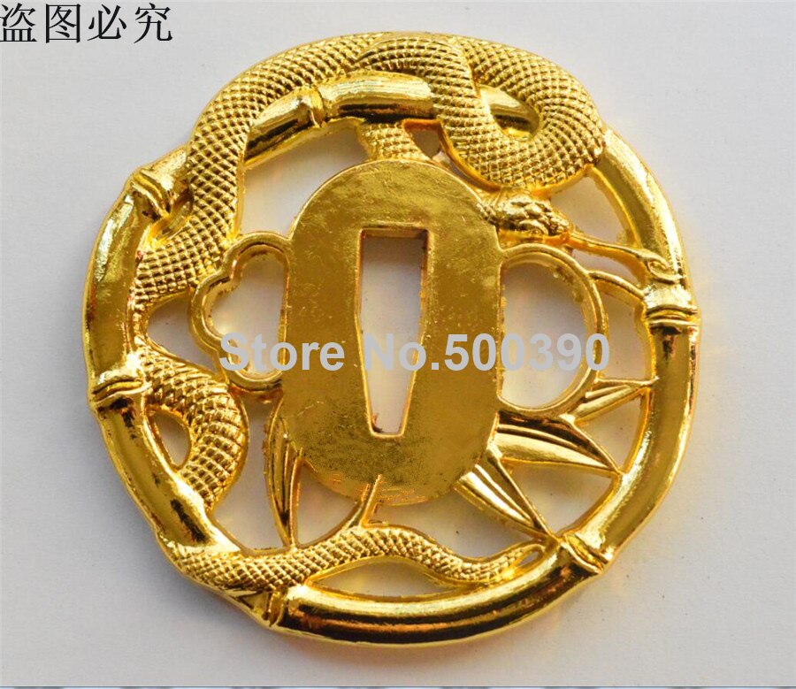 Wonderful Golden Alloy Guard Tsuba W Snake For Japanese Sword Samurai ...