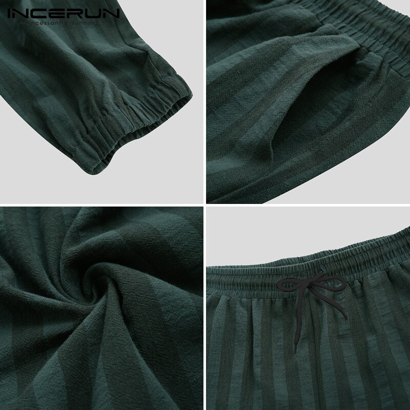 INCERUN Cotton Linen Harem Pants Men Striped Elast... – Grandado