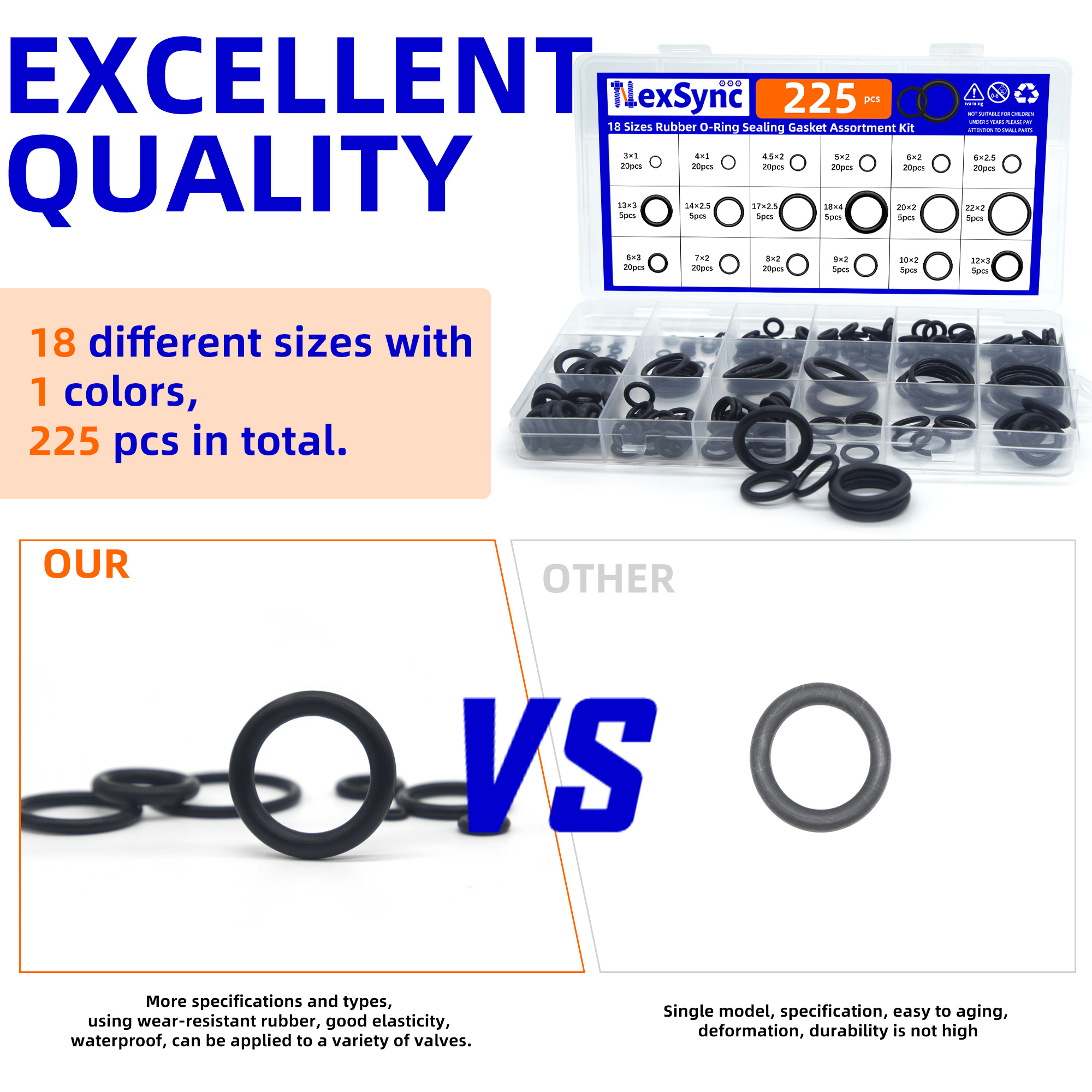200/225pcs Rubber O Ring Set Gaskets Seal Nitrile ... – Grandado