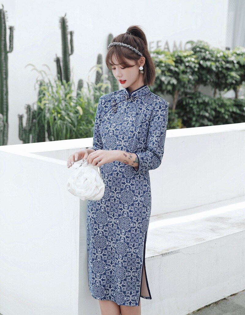 Vintage Blue White Handmade Buttons Dress Chinese ... – Grandado