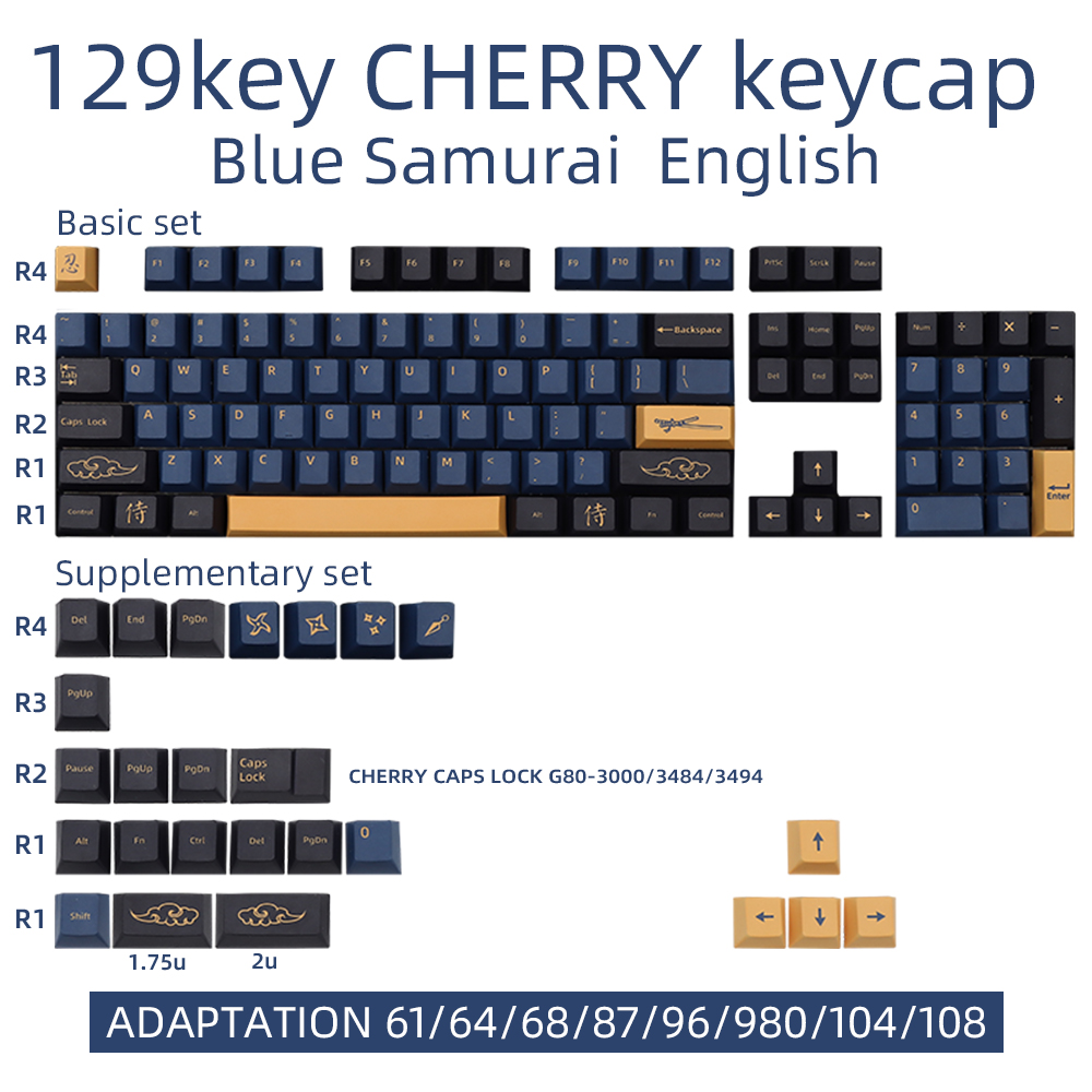 129 keys set blue Samurai PBT keycap Dye Sub Japan... – Vicedeal