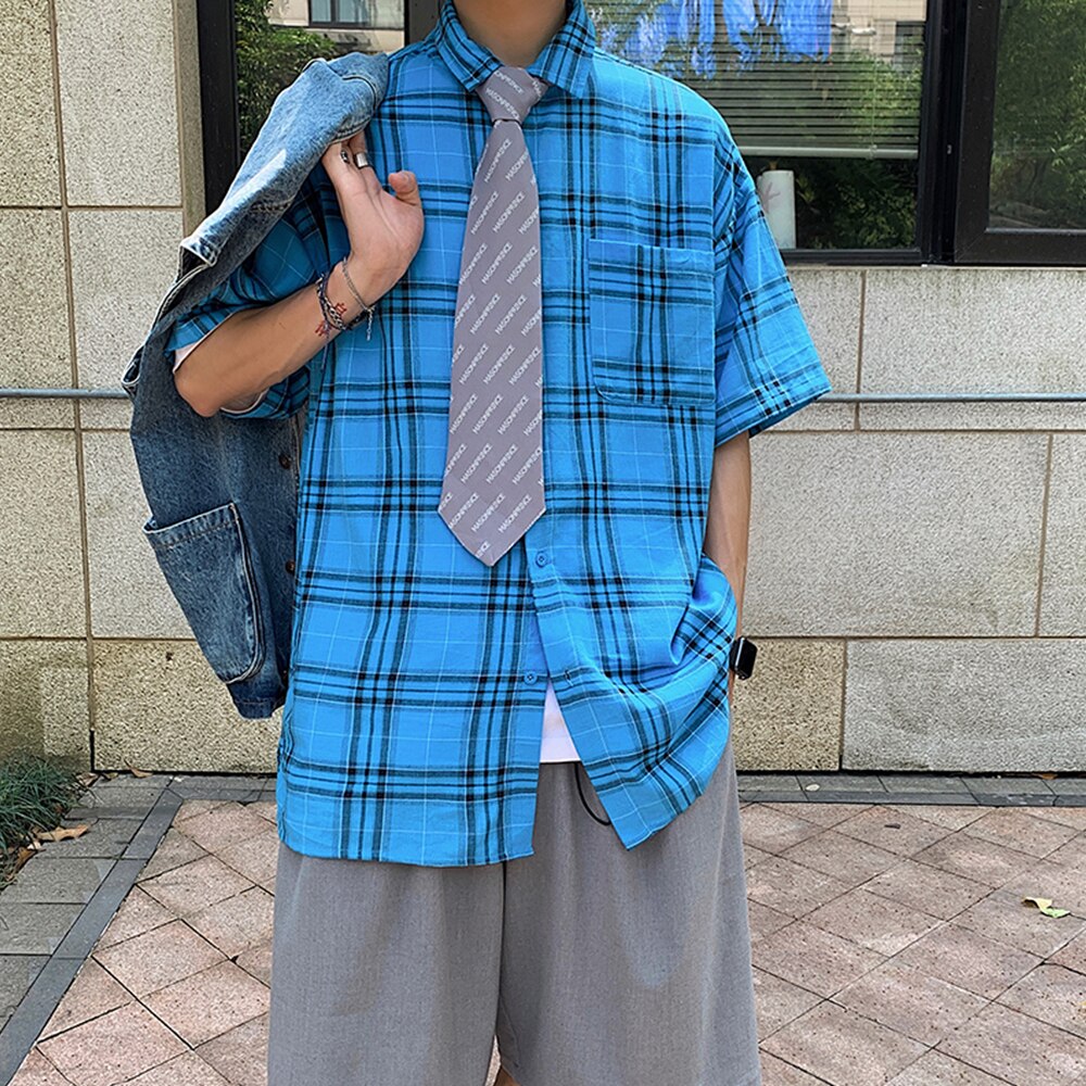 Dark Icon Plaid Shirt Men Preppy Style Men's Shirt... – Grandado