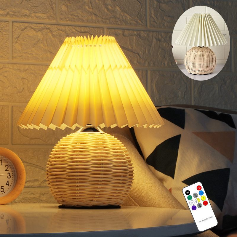 INS Led Pleated Table Lamp Rattan Base Desktop Lig... – Vicedeal
