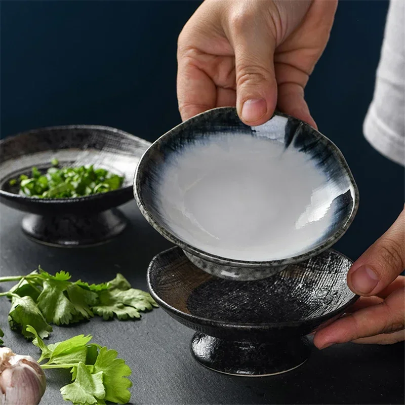 Japanese ceramic plate with high feet saucer sauce... – Grandado