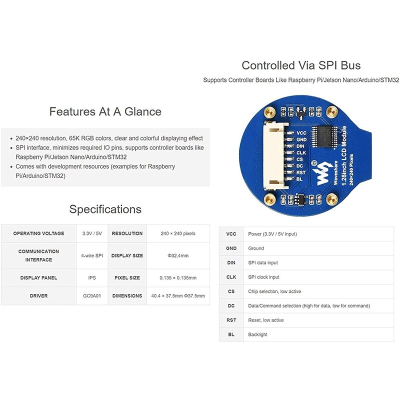 Waveshare 1.28Inch Round LCD Display Module,65K RG... – Grandado