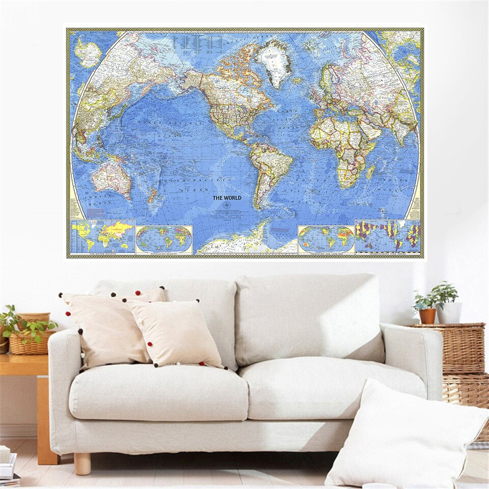 225*150 Cm 1965 The World Map with Details Non-wov... – Grandado