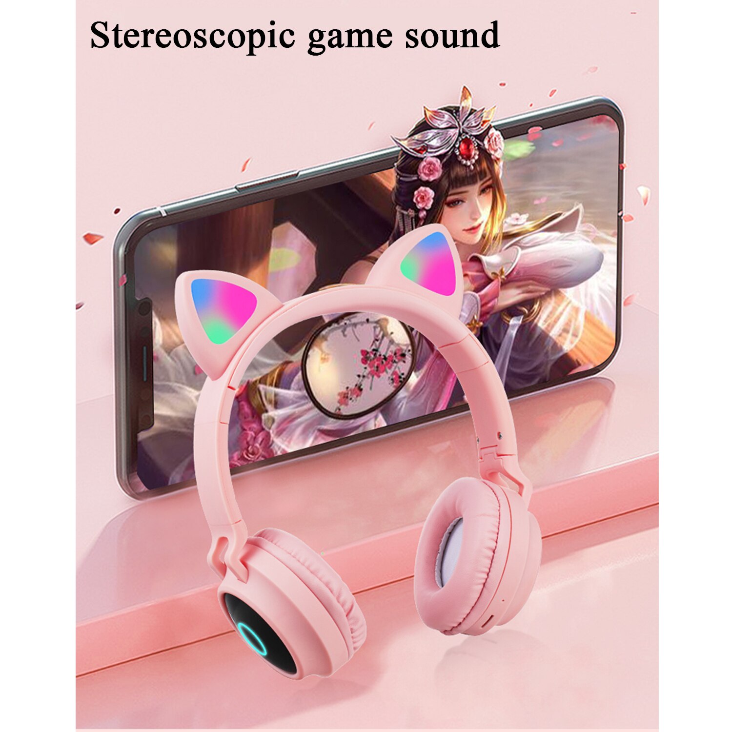 LENRUE A530 Pink LED Cute Cat Gaming Headset for P... – Grandado