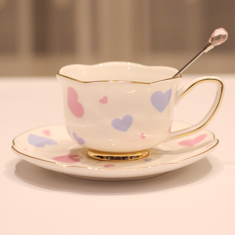 Pink Blue European Style Luxury Coffee Cup and Sau... – Vicedeal