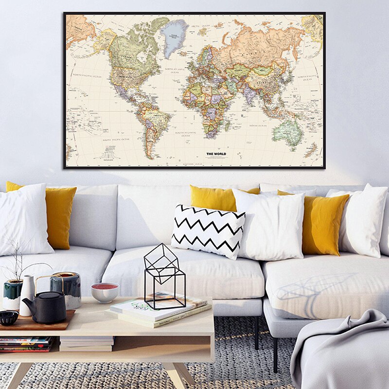 The World Map 150x90cm Non-woven Painting Vintage ... – Grandado
