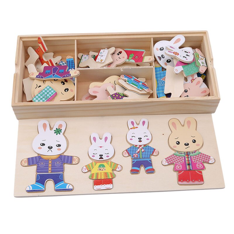 Cartoon Wooden Toy Rabbit Changing Clothes Puzzles... – Grandado