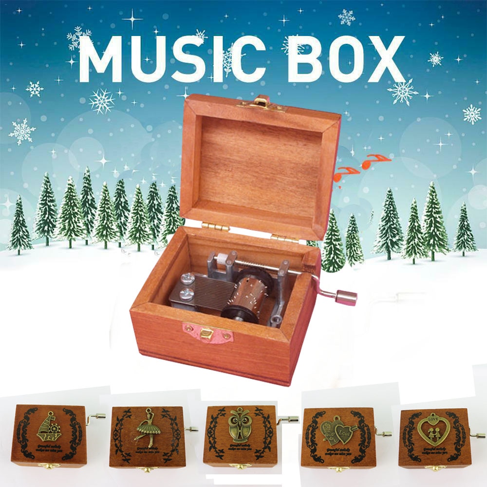 Retro Wooden Music Box Antique Hand Crank Engraved... – Vicedeal