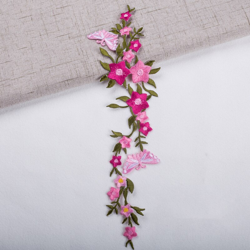 2pcs Long Floral Flower White Pink Blue Applique C... – Grandado