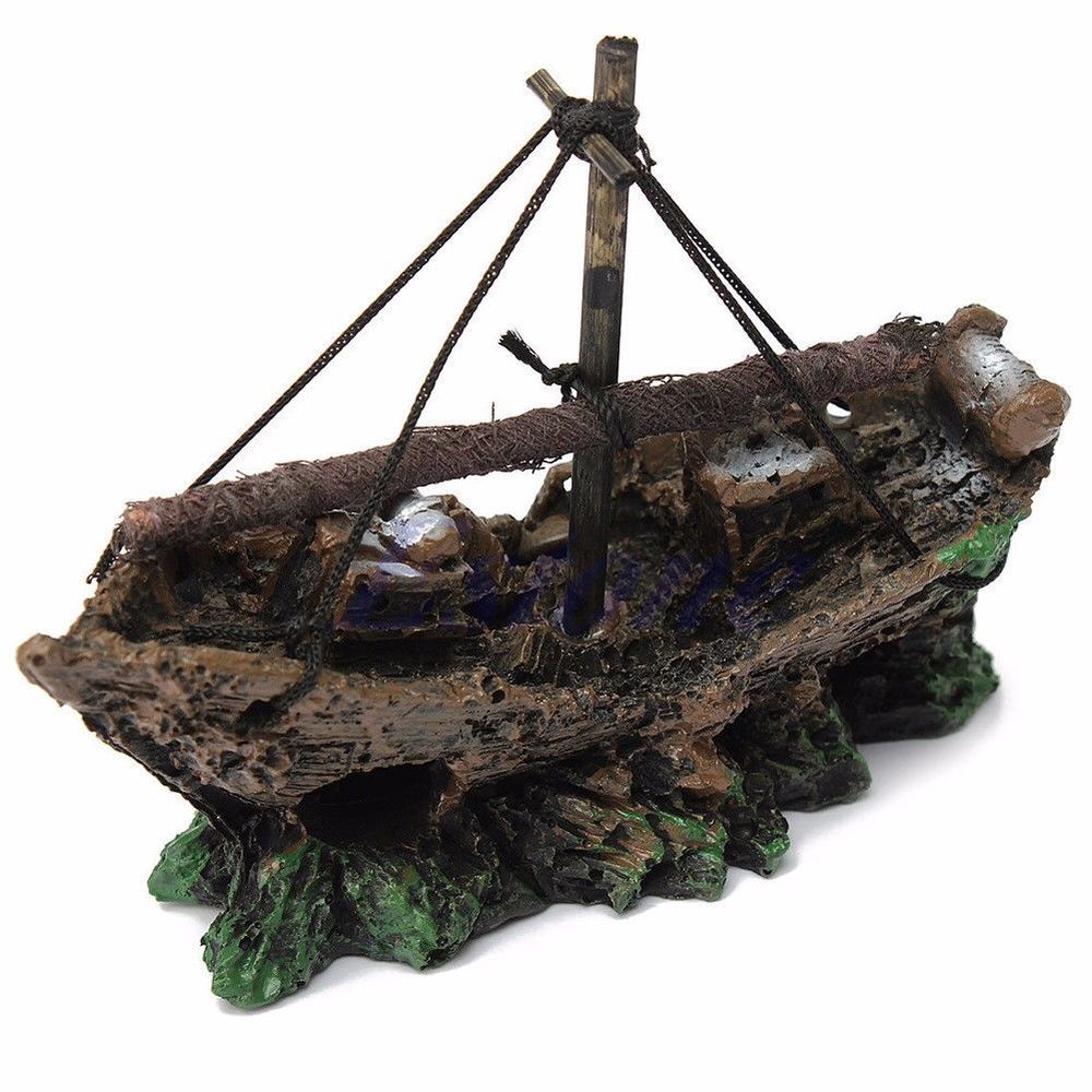 Fish Tank Decoration Cave Decor Sailing Boat Wreck... – Grandado