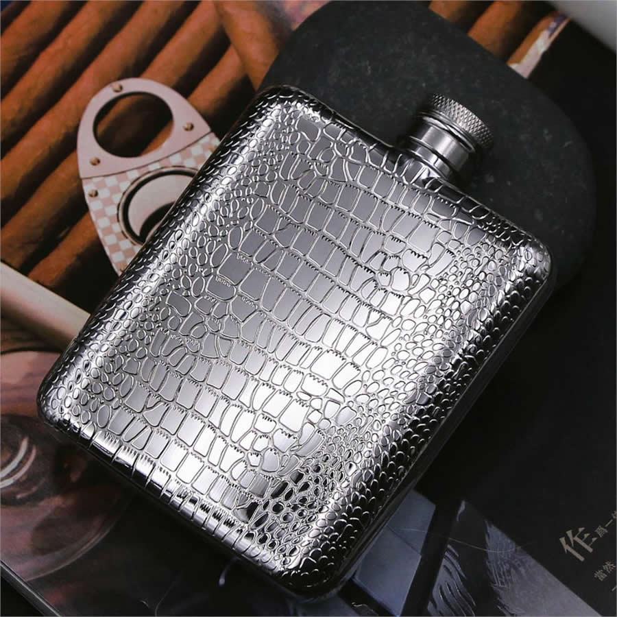 Flagon 6 Ounces Crocodile Square Stainless Steel F... – Grandado