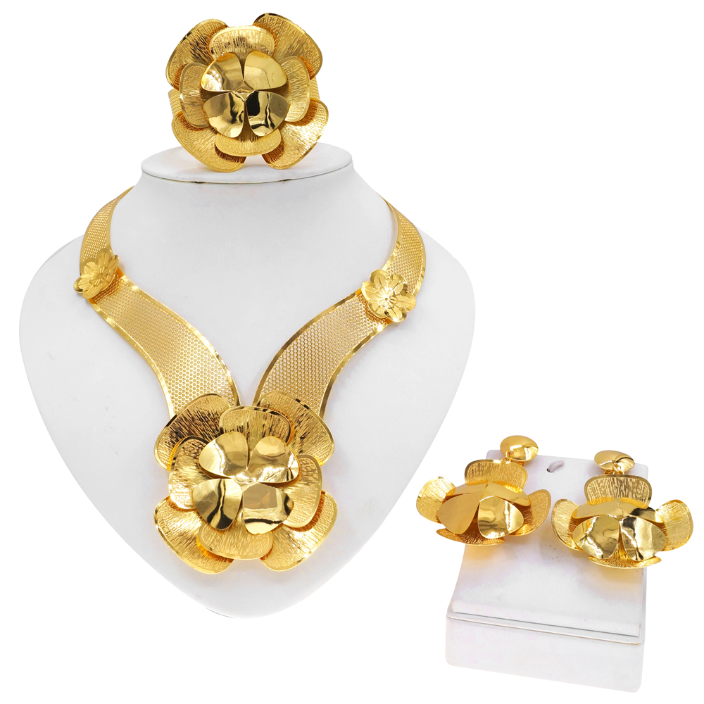 24K Dubai Gouden Sieraden Set Dames Bloem Glossy K... – Grandado