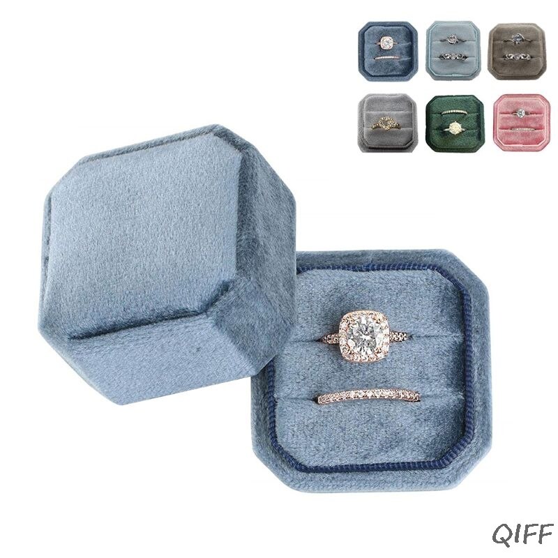 Octagon Velvet Double Slot Ring Box Wedding Engage... – Grandado