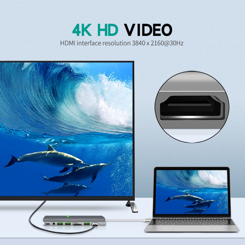 9in1USB C HUB TYPE C Thunderbolt 3 Adapter USB-C D... – Grandado