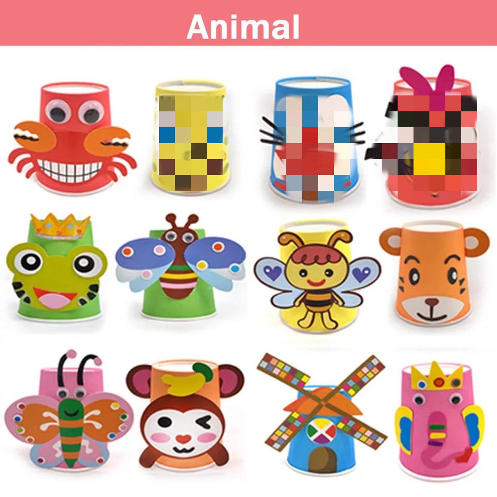 12pcs/set Kids Animals DIY handmade paper cups sti... – Grandado