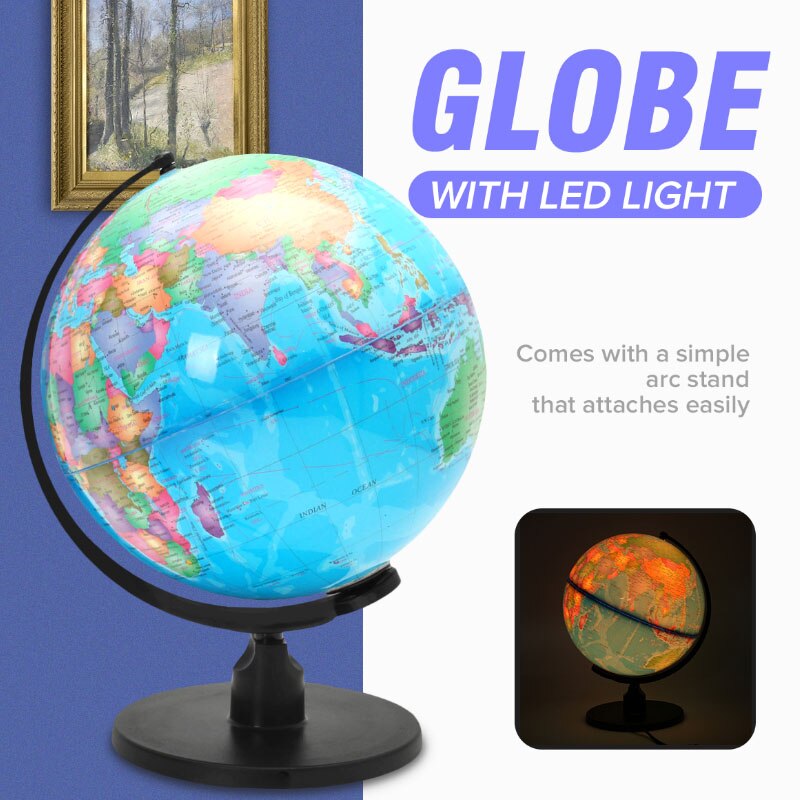 25CM LED Earth Globe World Map With Stand Terrestr... – Grandado