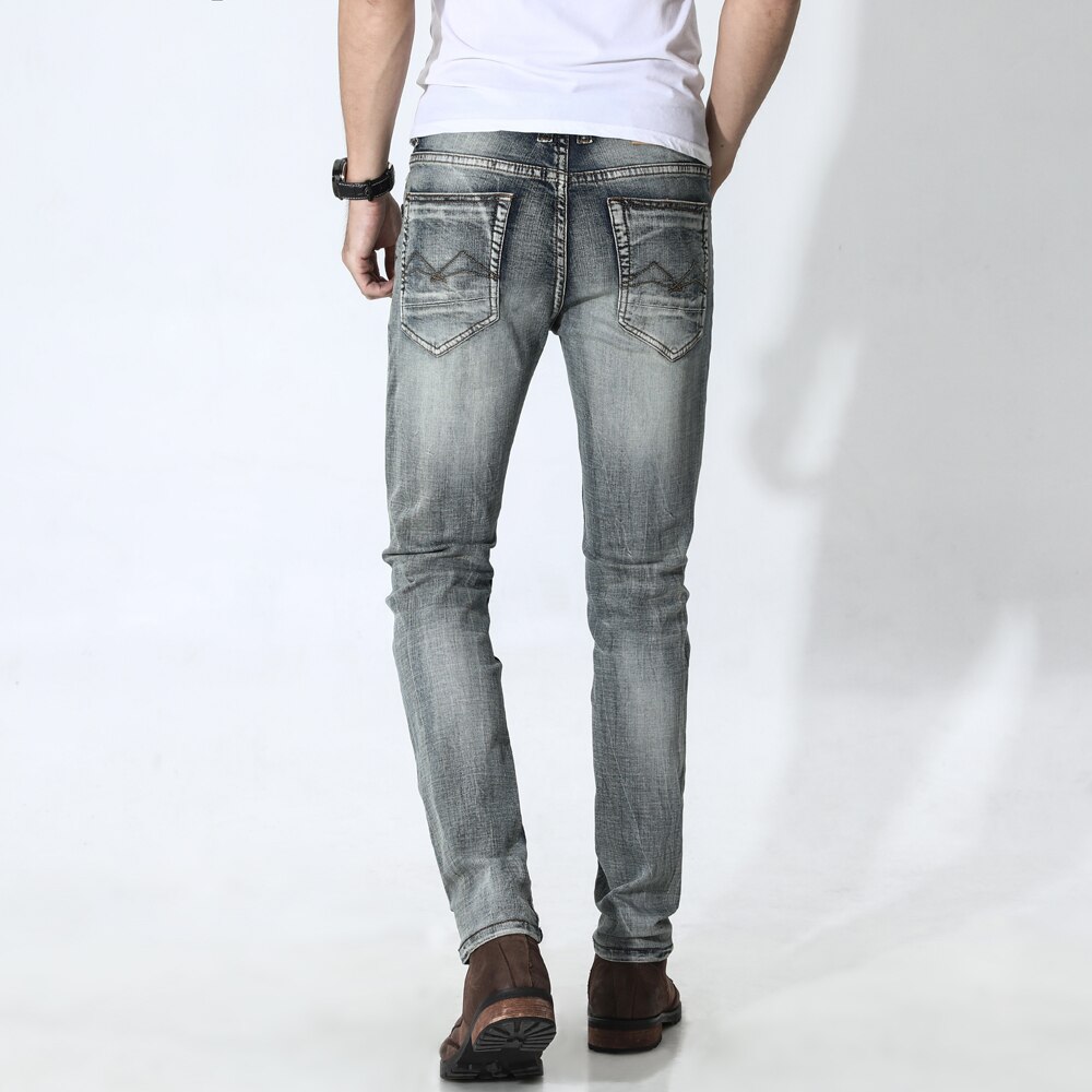 Retro distressed stretch jeans men slim tattered p... – Vicedeal