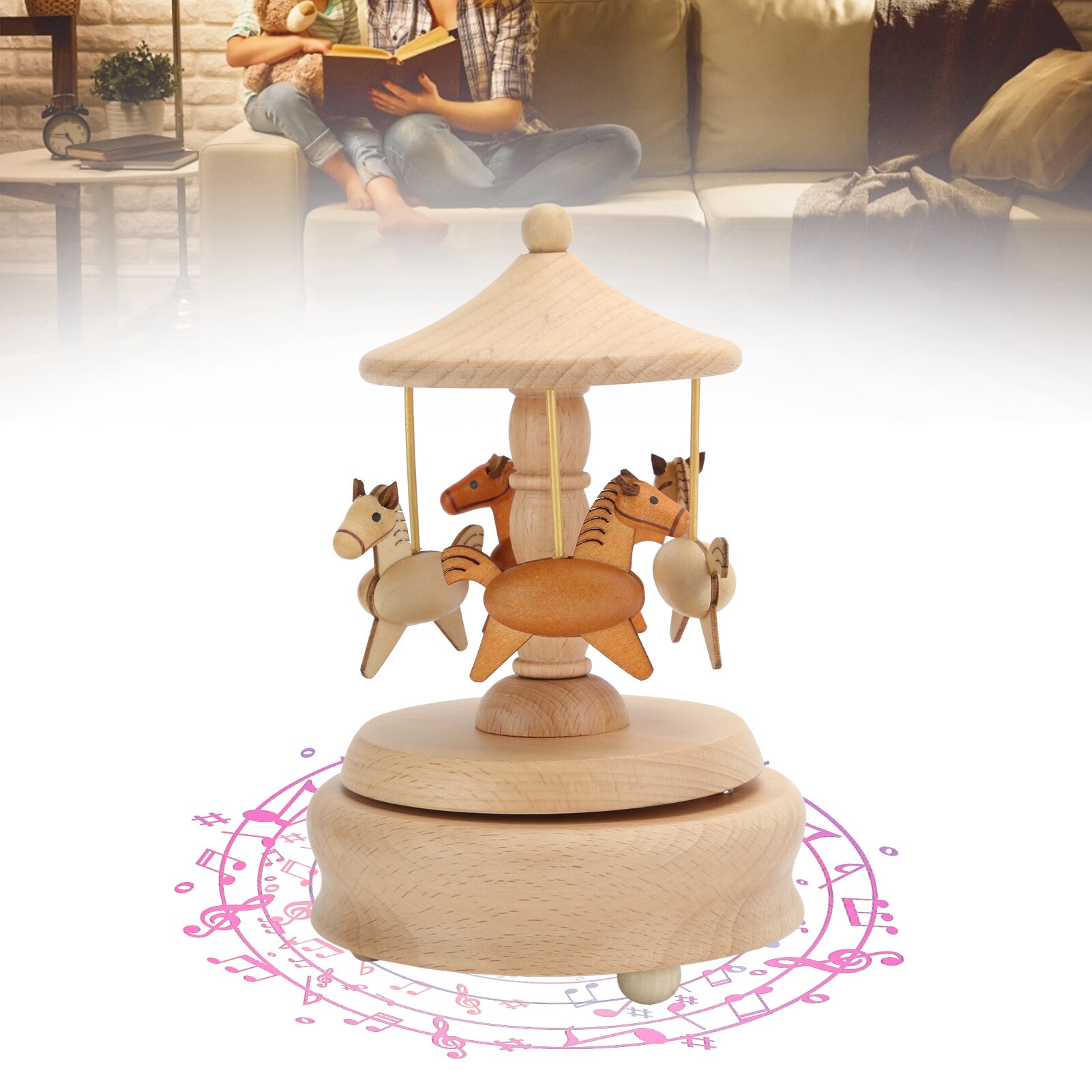 Wooden Horse Roundabout Carousel Rotating Musical ... – Grandado