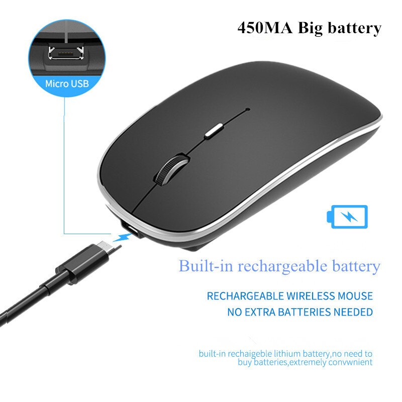 2.4G Wireless Mouse Silent PC Mause Rechargeable E... – Grandado