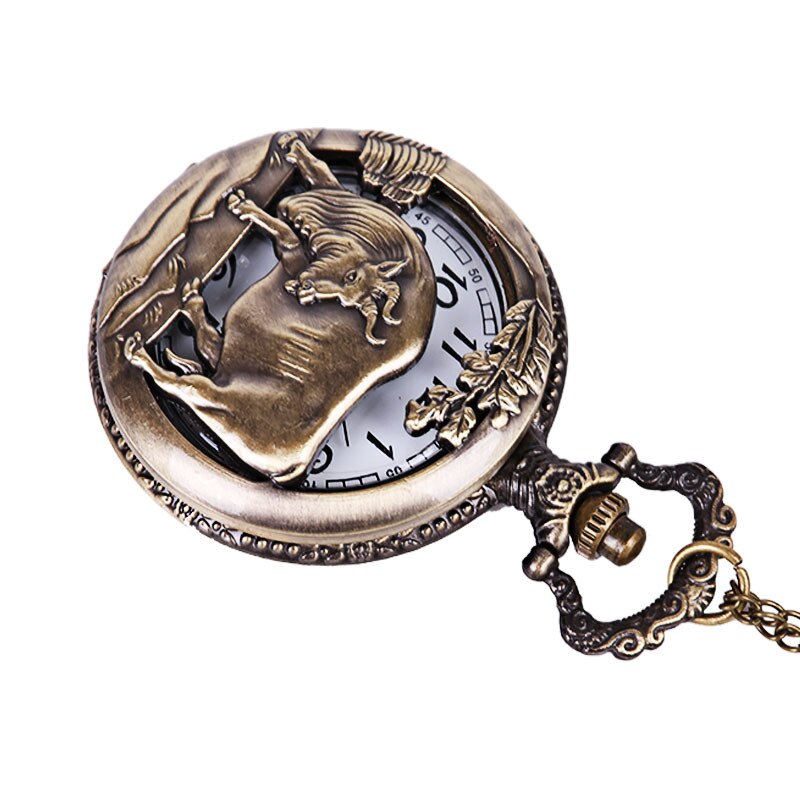 Zodiac cattle embossed hollow ancient pocket watch... – Grandado