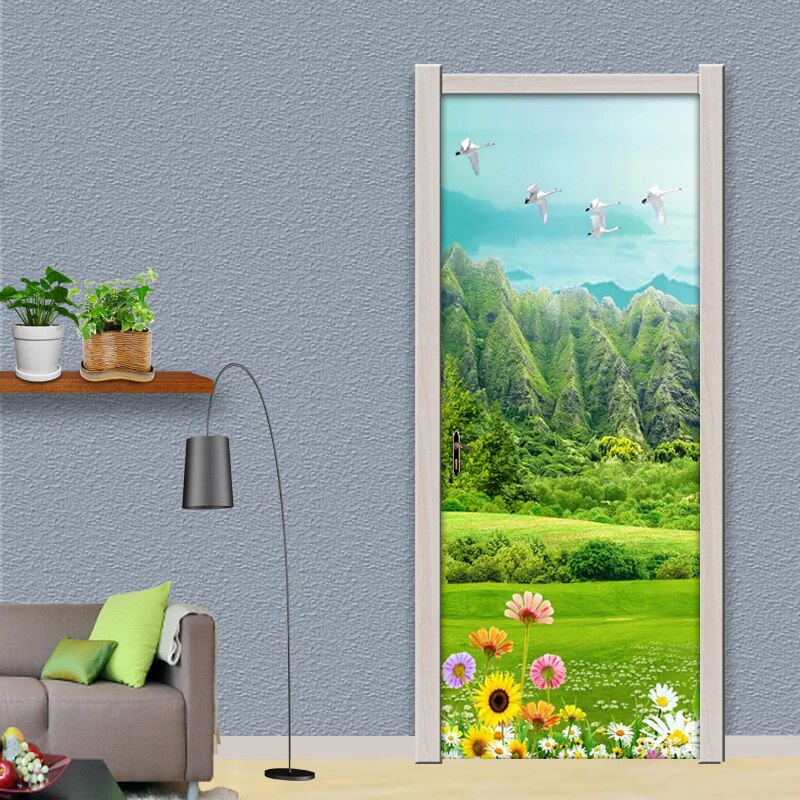 Grassland Flowers Door Sticker Nature Wall Mural W... – Vicedeal