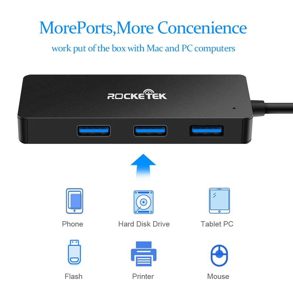 Rocketek Aluminum Alloy Usb Hub With Card Reader 3 Grandado
