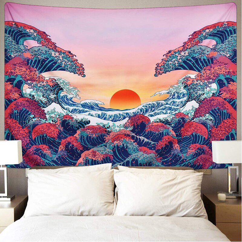 Ocean Wave Tapestry Sunset Tapestry 3D Great Wave ... – Grandado