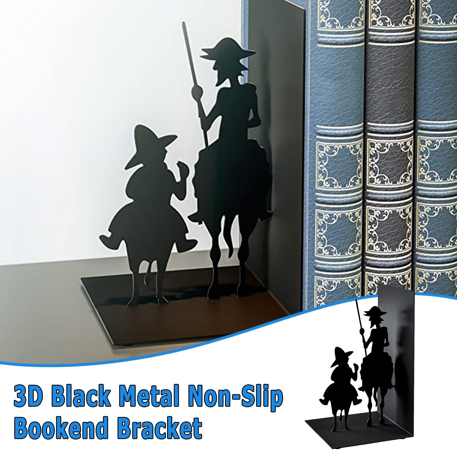 3D Black Metal Non-slip Bookend Bracket Heavy Book... – Vicedeal