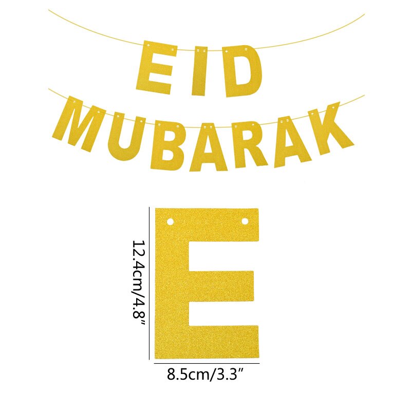 Eid Mubarak Banner Decoration Golden Letter Garlan... – Grandado