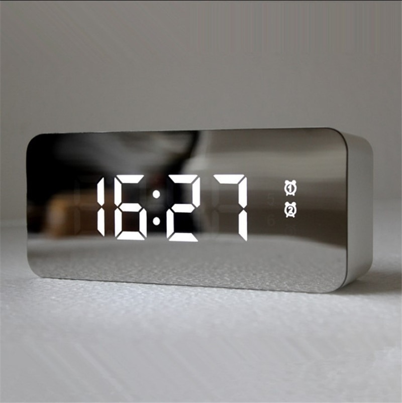 LED Display Alarm Clock Button Digital Mirror Desk... – Grandado