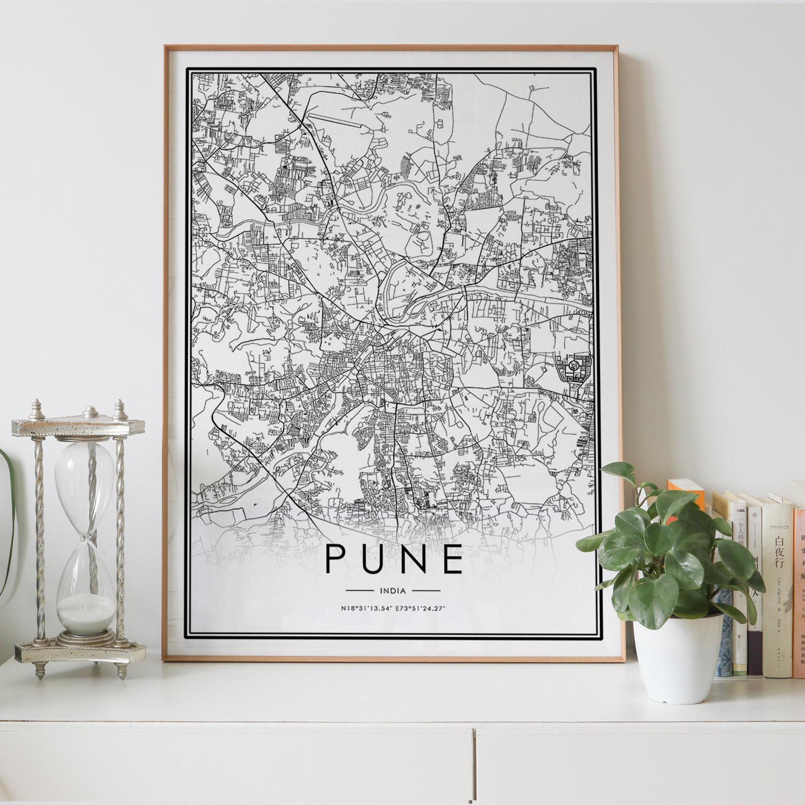 PUNE city map Nordic Living Room Decoration Canvas... – Grandado