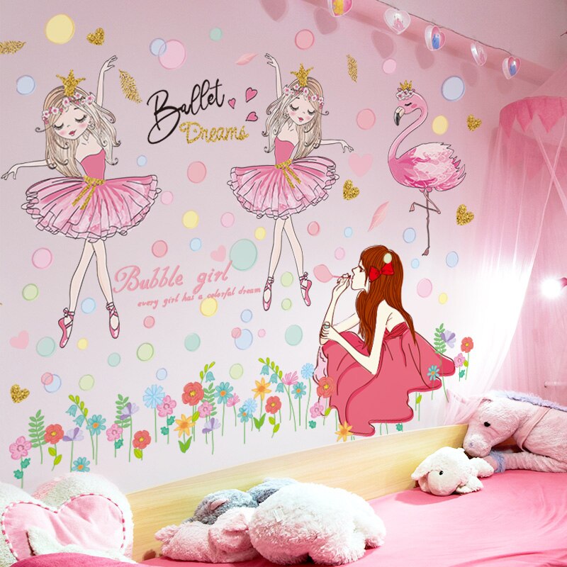 Cartoon Girl Dancer Wall Stickers DIY Flamingo Ani... – Grandado